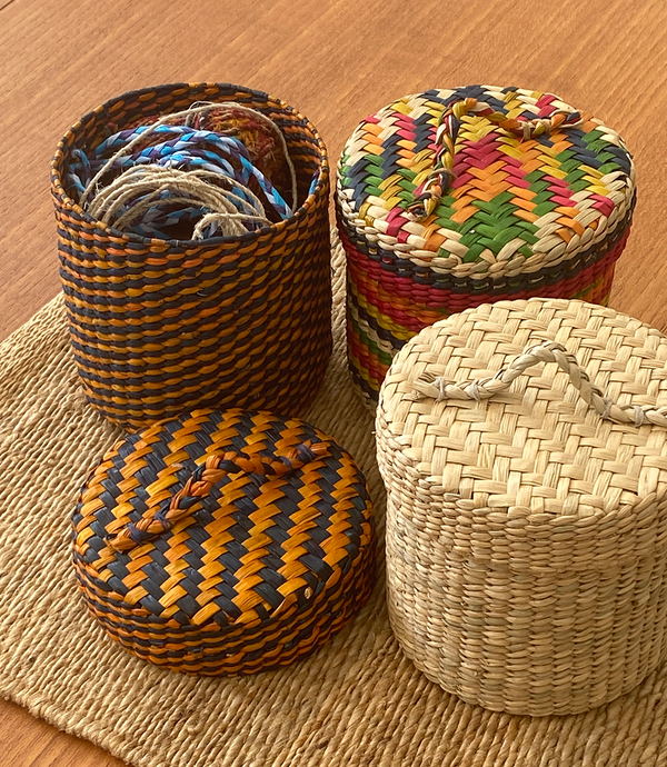 Pathi Box with Lid - Burnt Orange Blue Stripe - Fair Go Trading